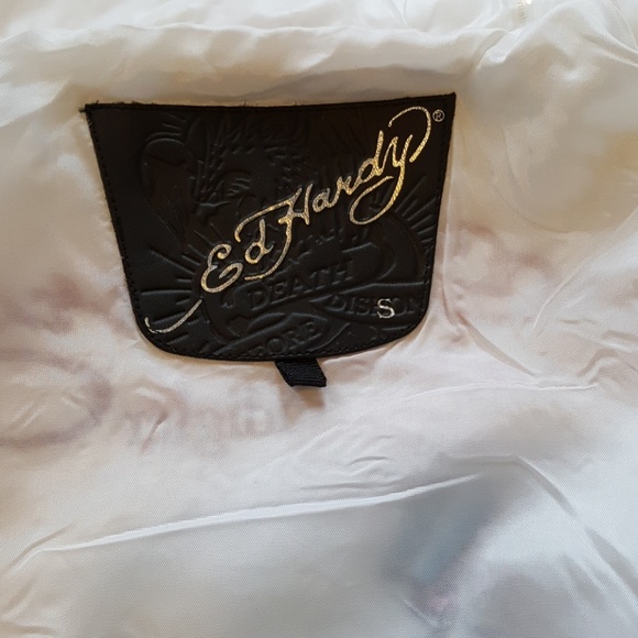 Ed Hardy | Jackets & Coats | Ed Hardy White Bomber Jacket | Poshmark